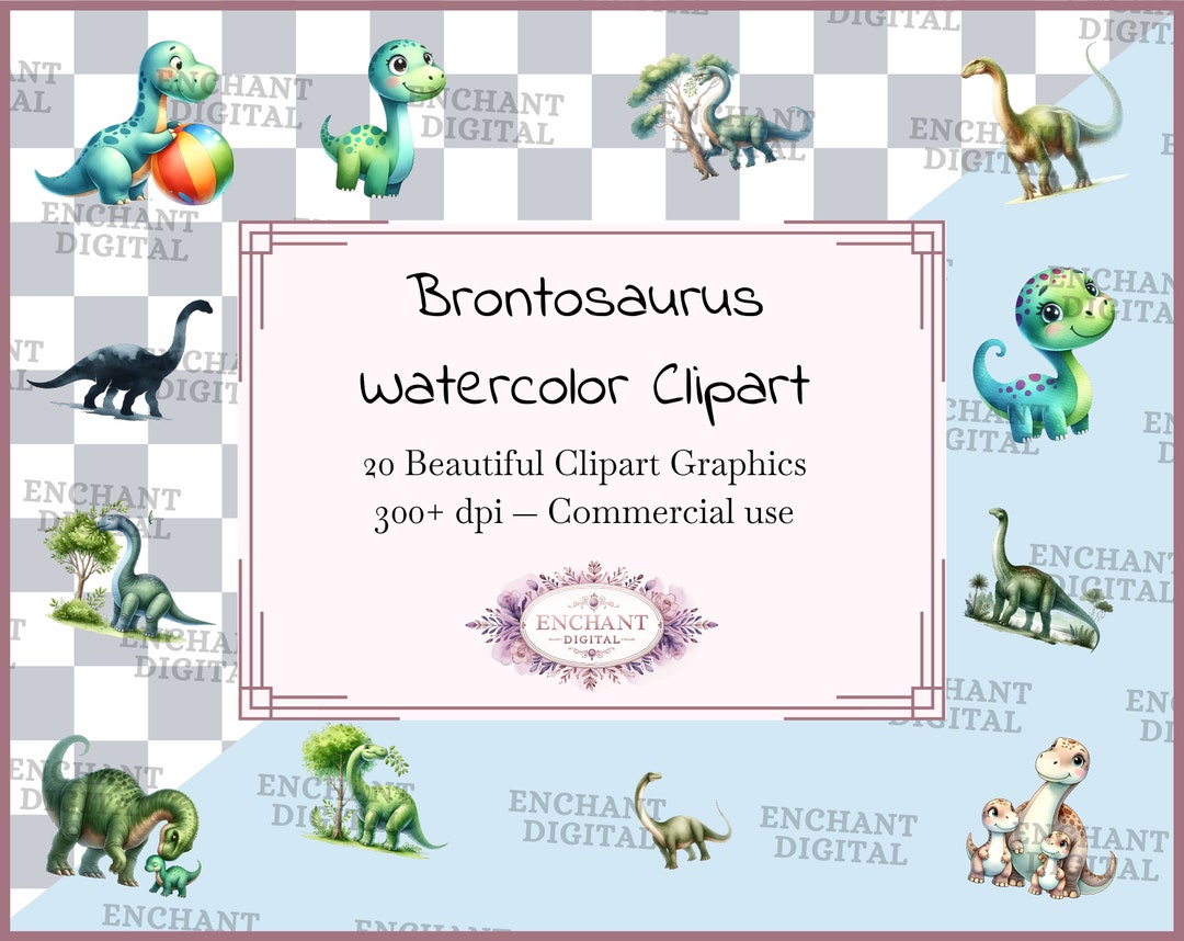 Brontosaurus Clipart - Watercolor Brontosaurus Jurassic Prehistoric ...