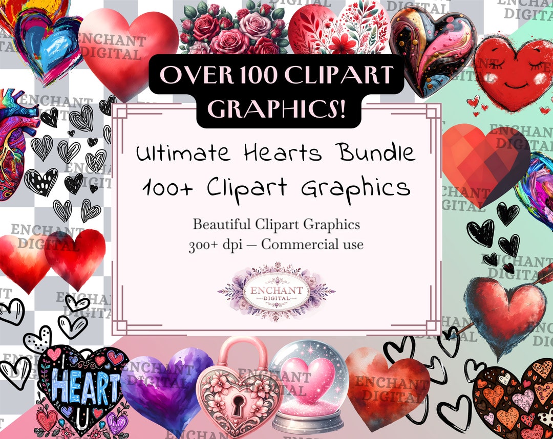Ultimate Hearts Clipart Bundle - Watercolor Clipart Hearts Instant ...