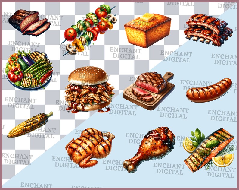 BBQ Cookout Clipart - Watercolor Texas BBQ Summer Food Clipart Instant ...