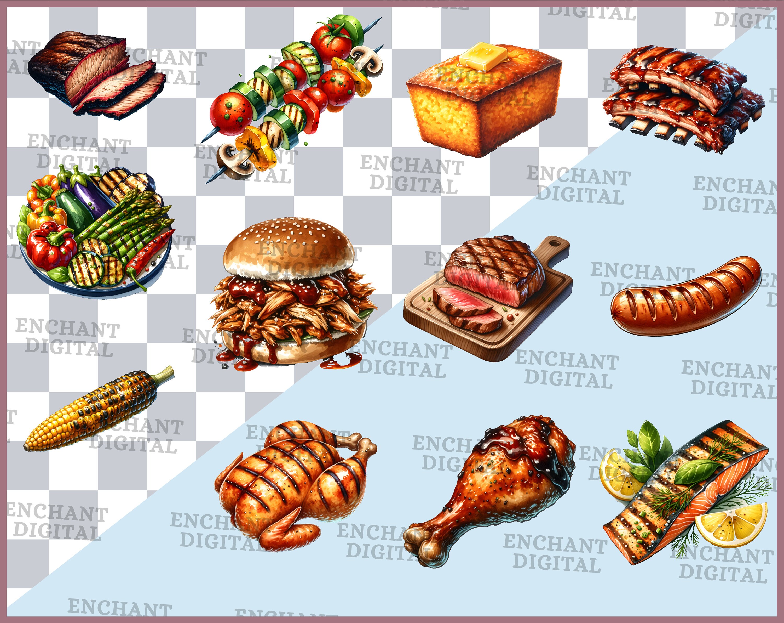 BBQ Cookout Clipart - Watercolor Texas BBQ Summer Food Clipart Instant ...