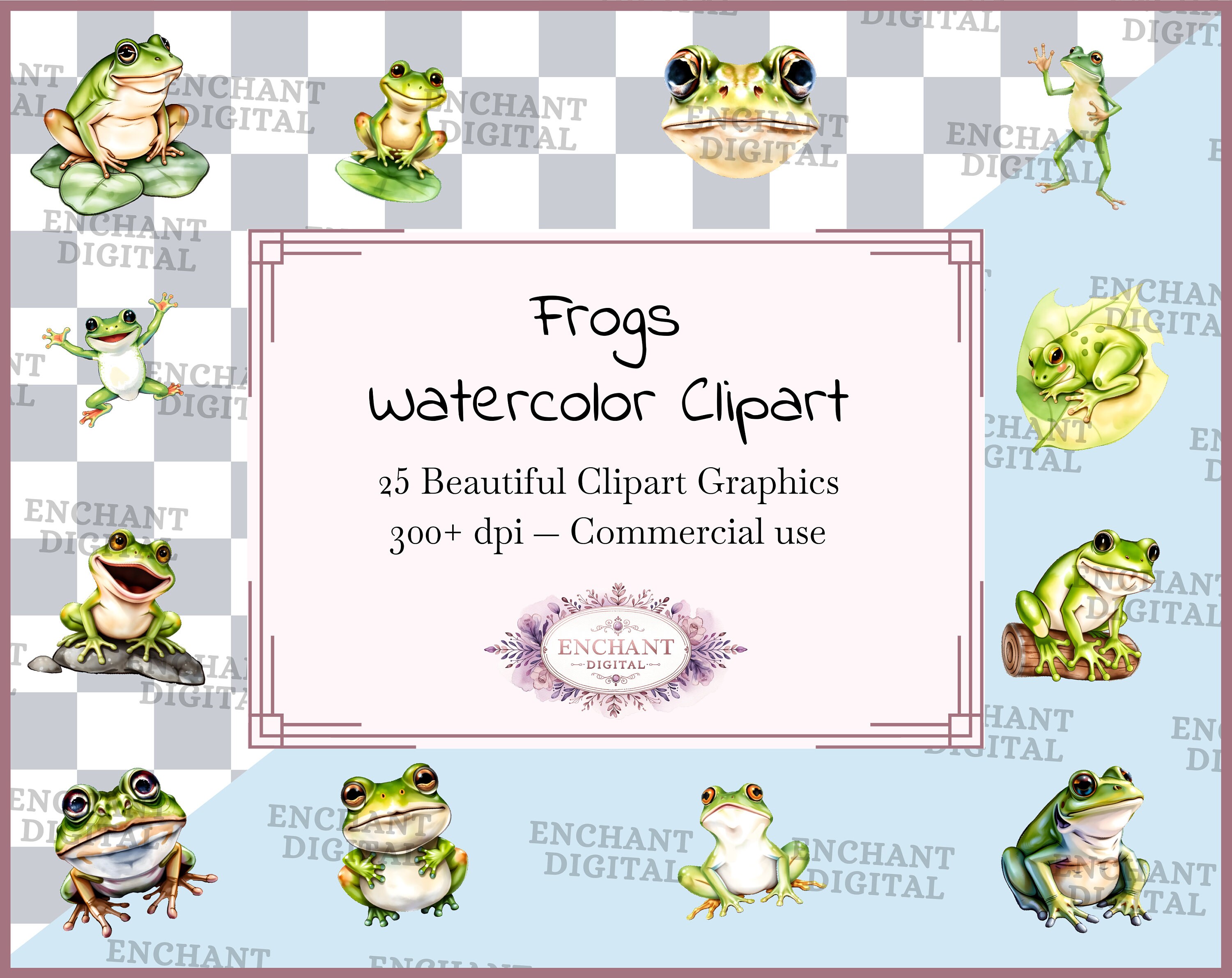 Frogs Clipart - Watercolor Green Frogs Toads Pond Life Lily Pad Clipart ...