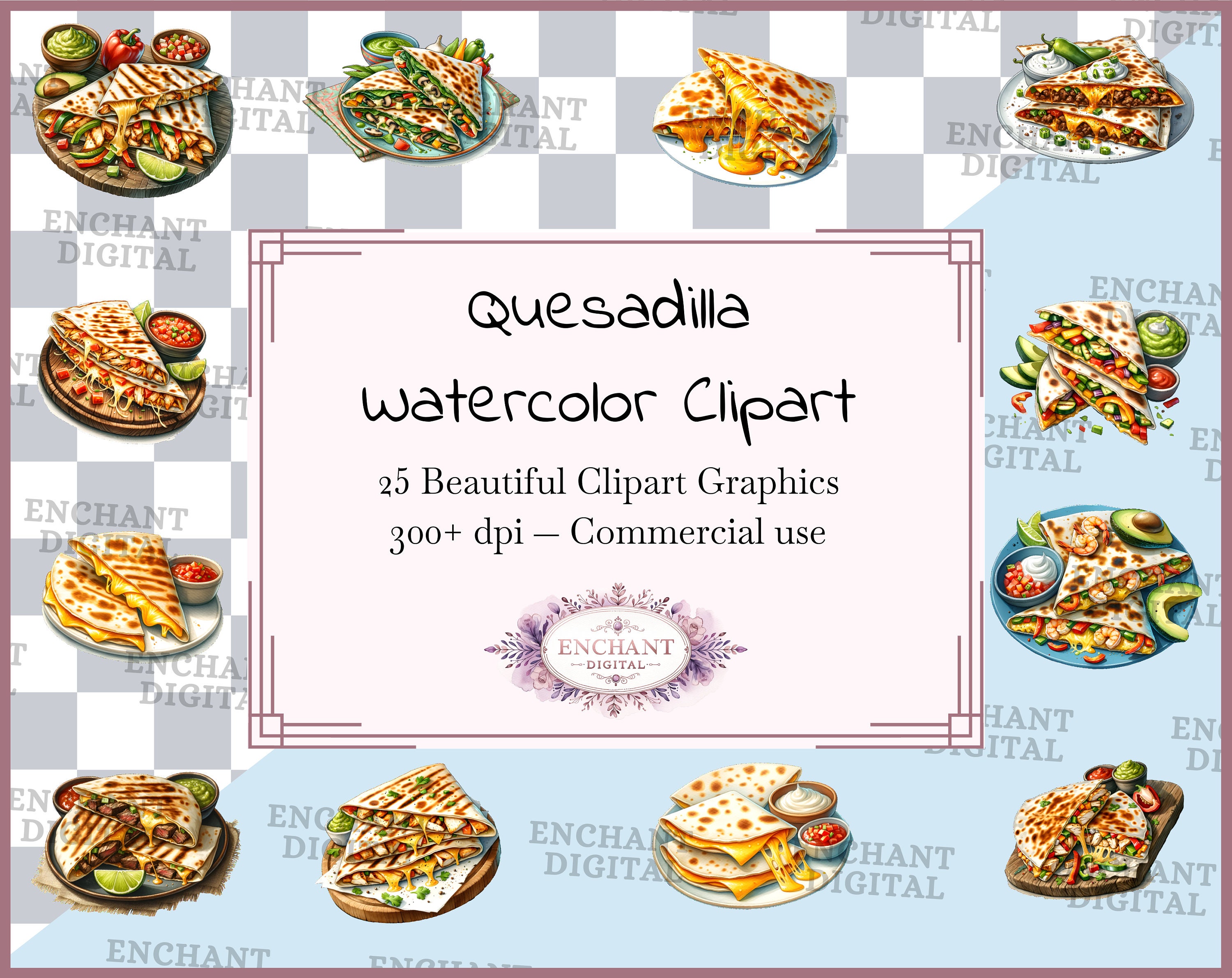 Tacos and Burrito Clipart Bundle - 150+ Watercolor Burritos Quesadilla ...