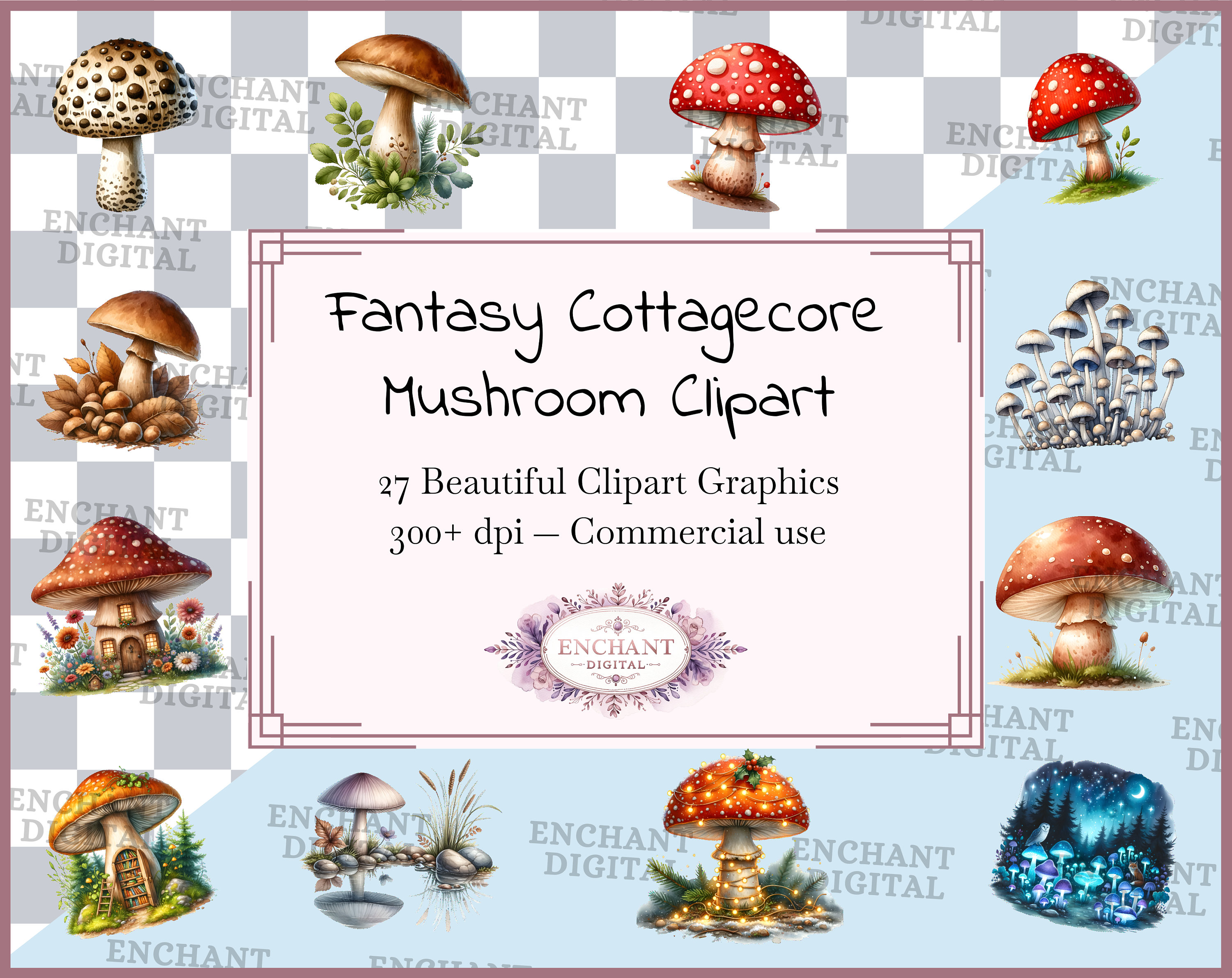Fantasy Mushrooms Clipart - Watercolor Cottagecore Mushroom Cozy Magic ...