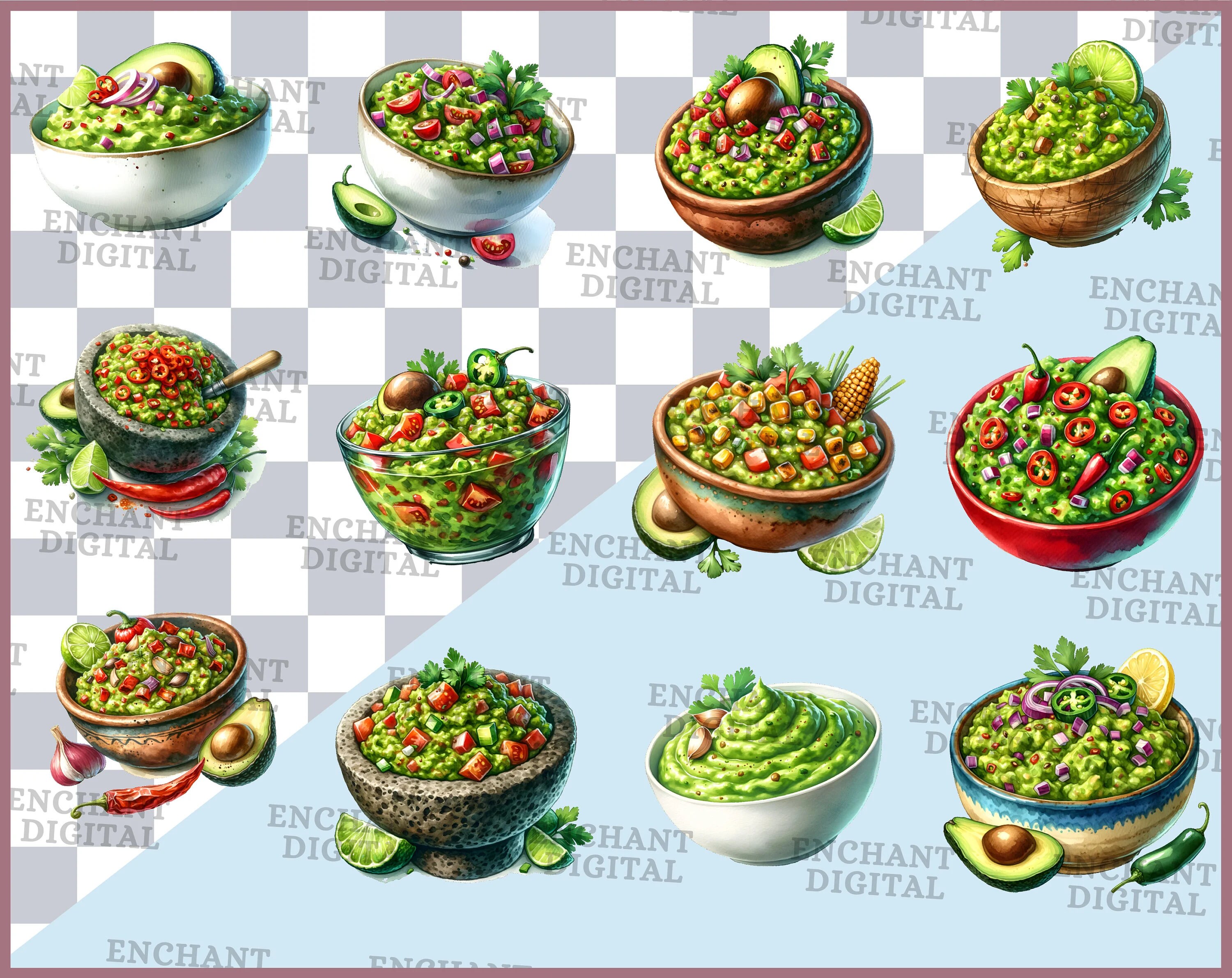 Chips and Dip Clipart Bundle - 80+ Watercolor Guacamole Salsa Nacho ...