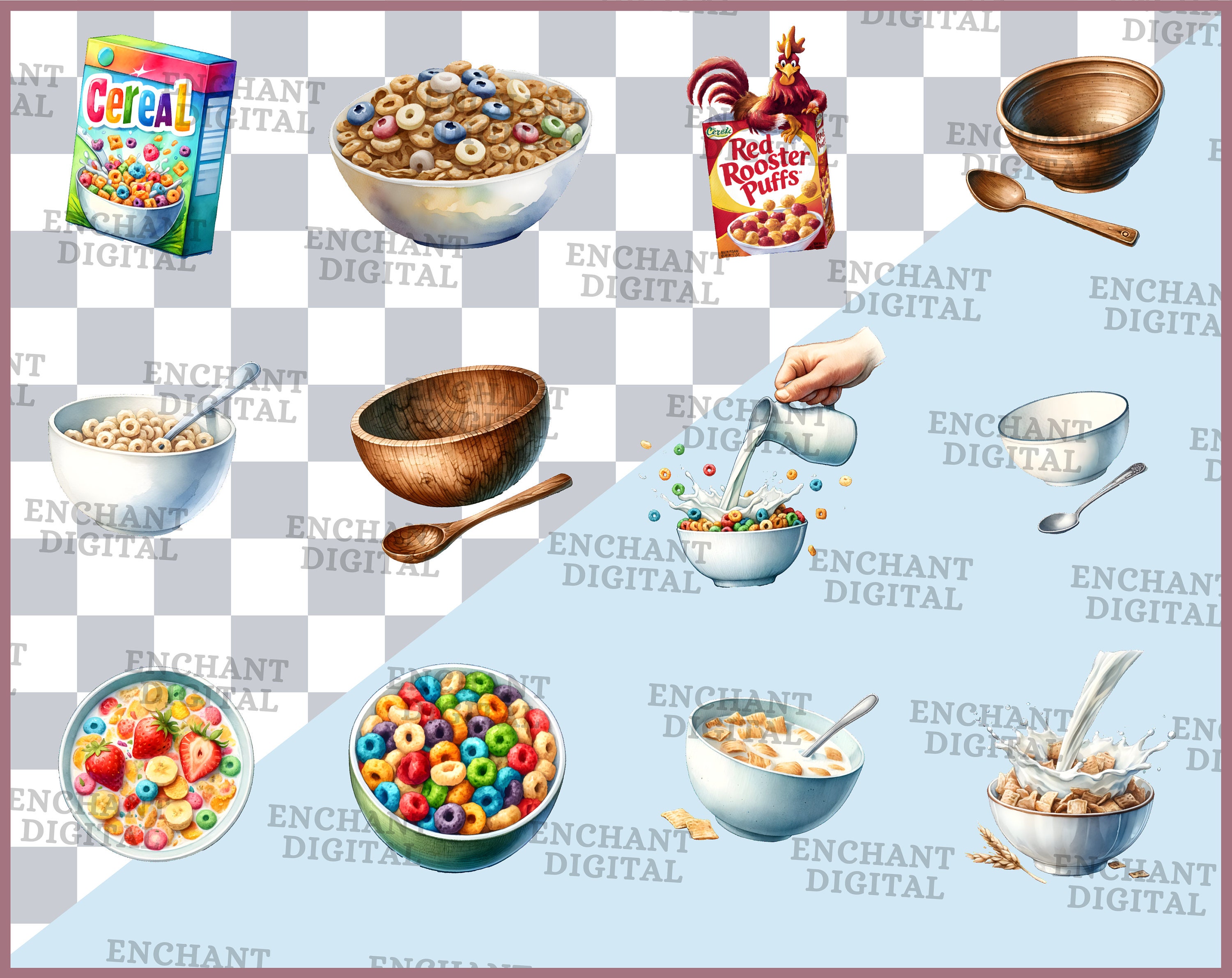 Breakfast Cereal Clipart - Watercolor Bowl of Cereal Corn Flakes Brunch ...