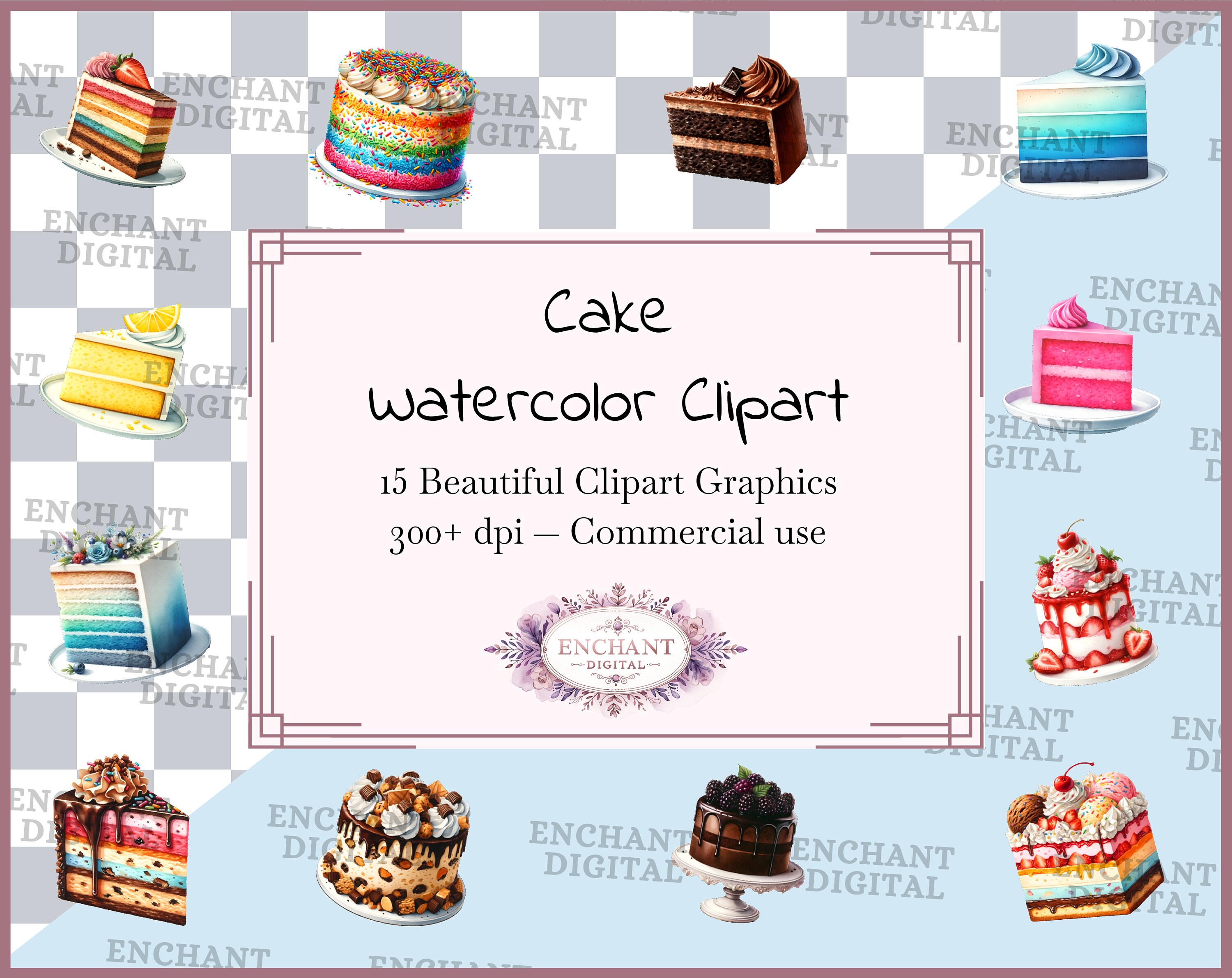 Cake Clipart Watercolor Chocolate Ice Cream Strawberry Clipart Instant ...