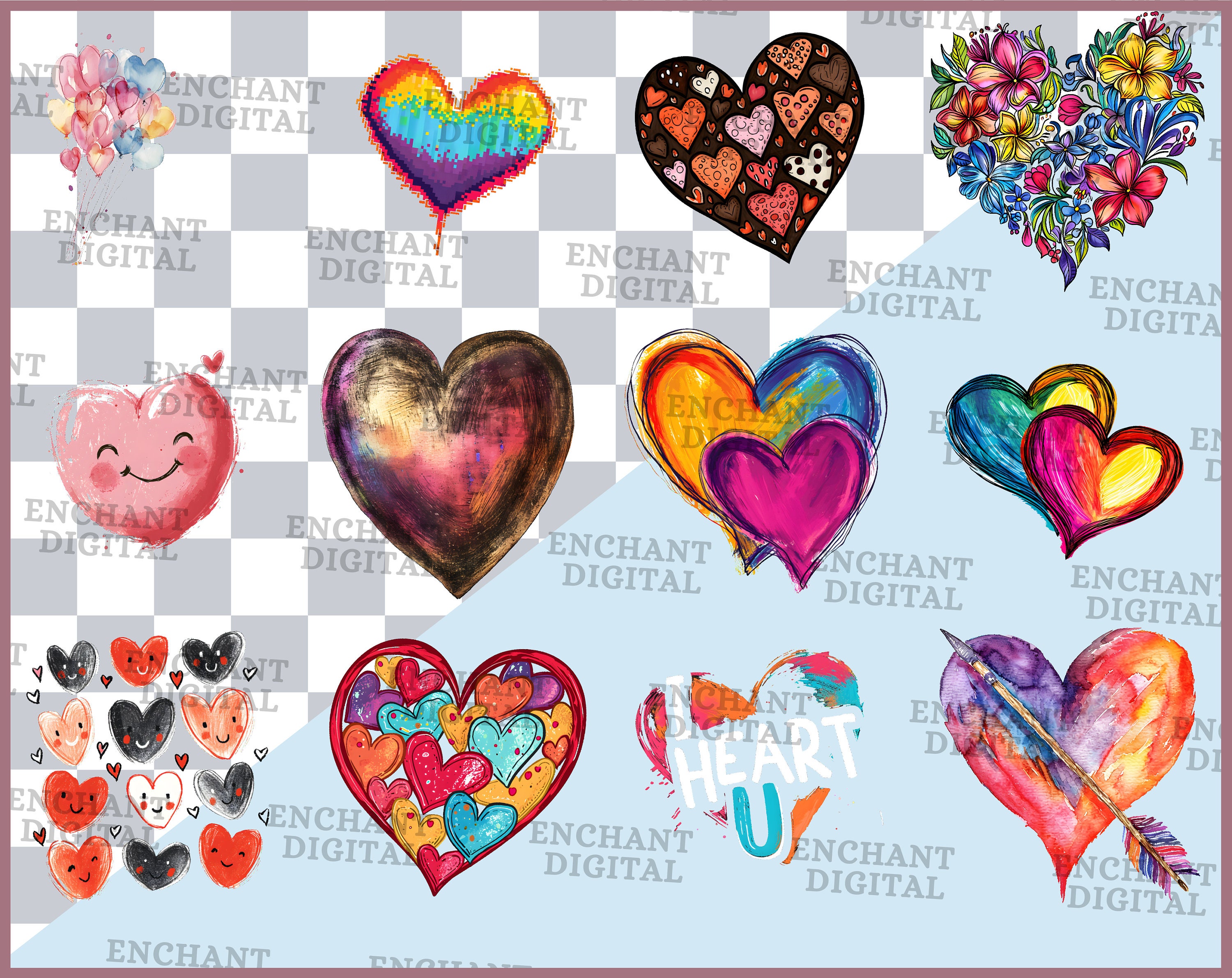 Colorful Hearts Clipart Watercolor Heart Clipart Instant Download PNG ...