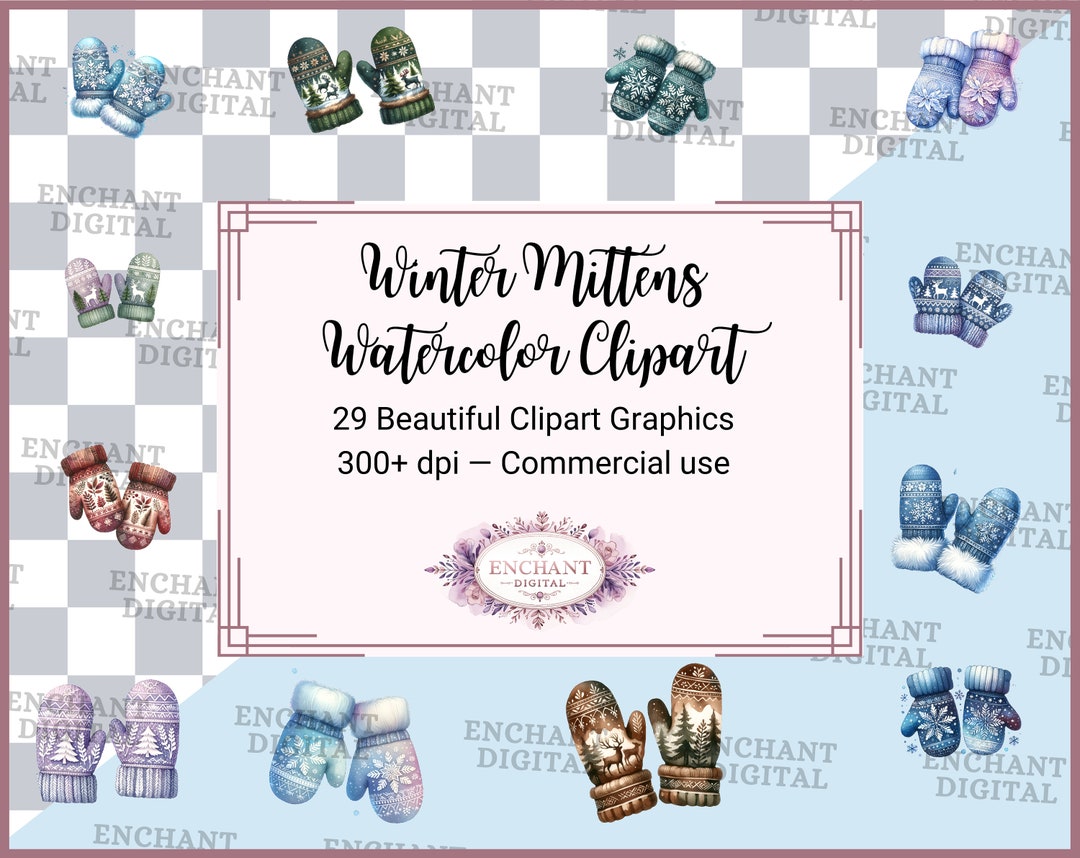 Winter Mittens Clipart - Watercolor Cozy Mittens Clipart Instant ...