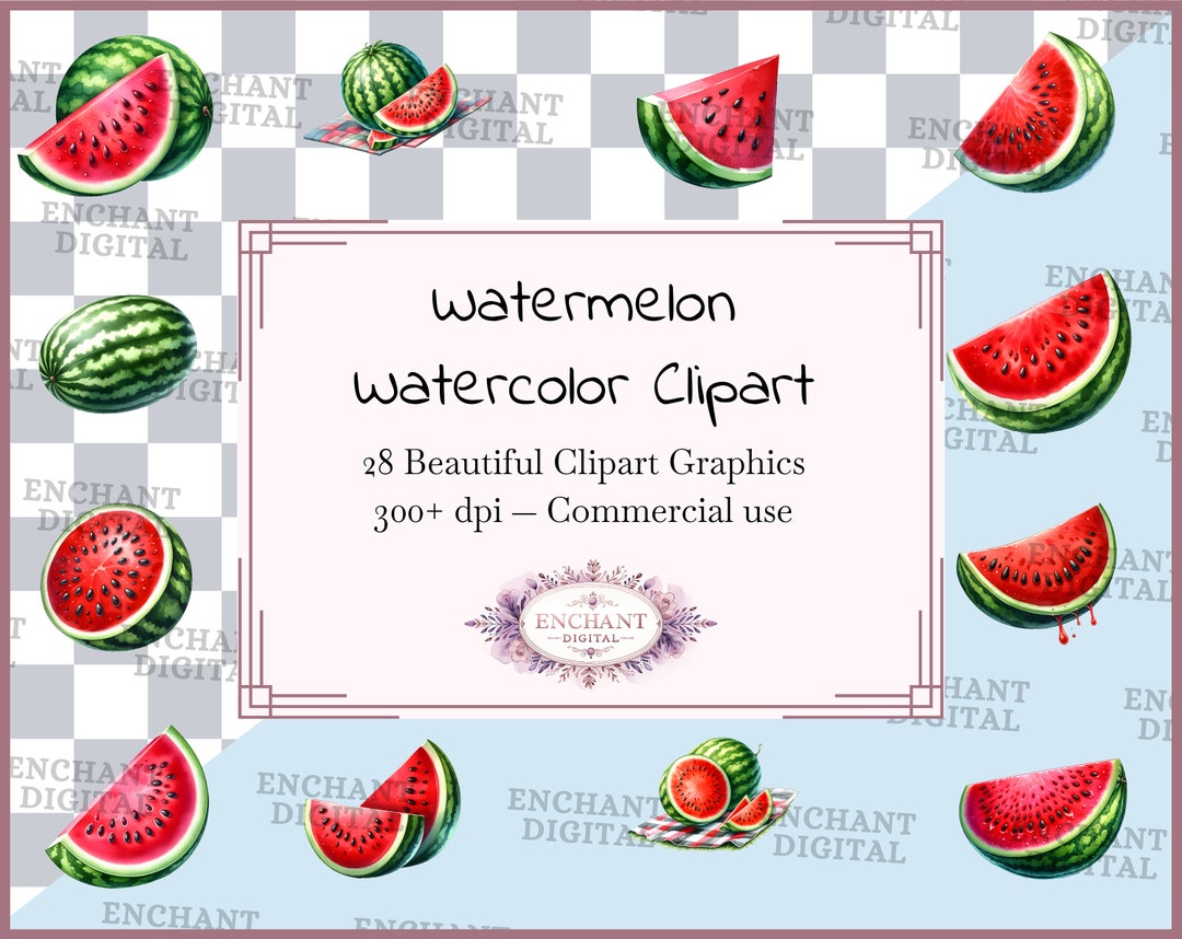 Watermelon Clipart - Watercolor Juicy Watermlon Slices Picnic Clipart ...