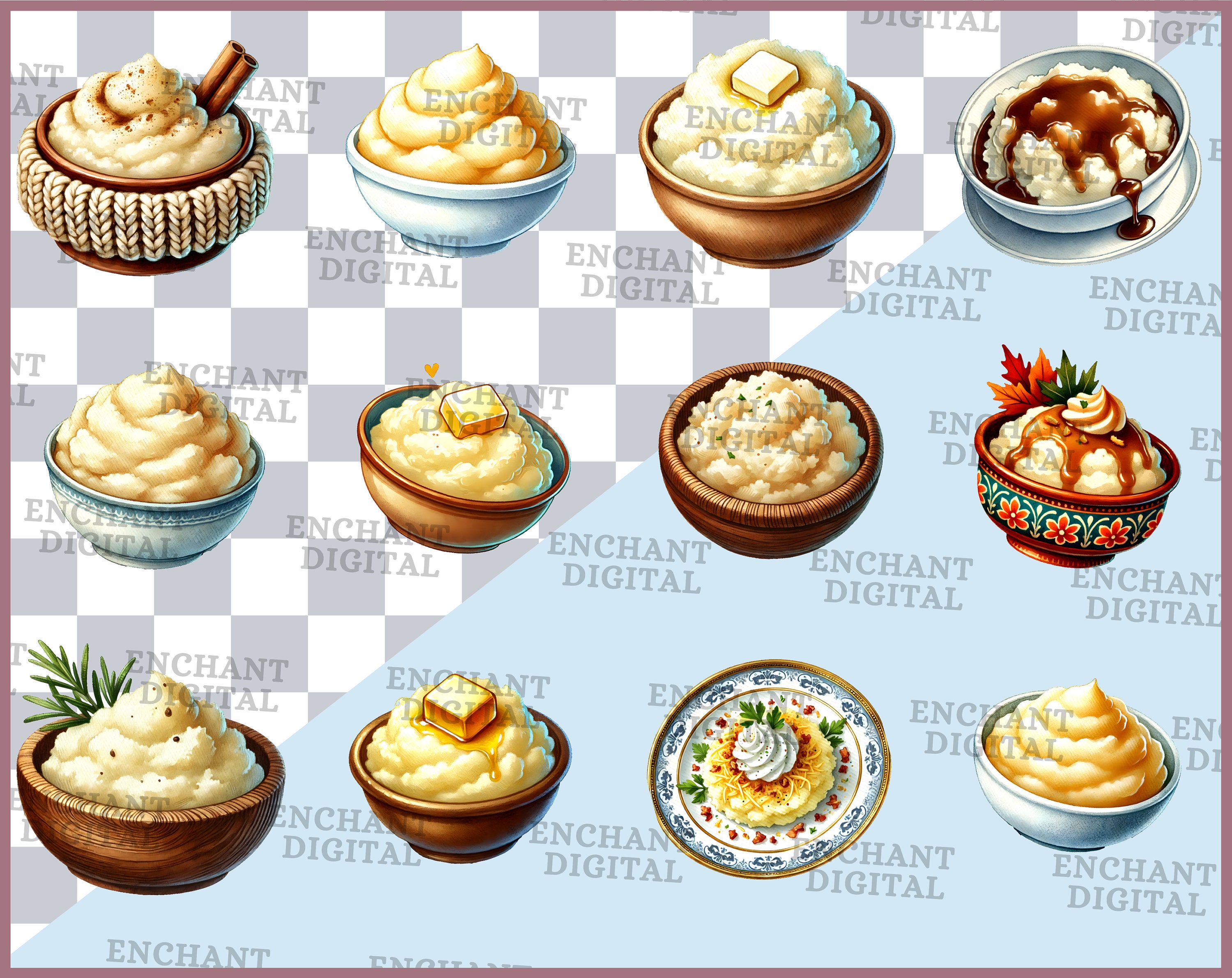 Mashed Potatoes Clipart - Watercolor Potato Mash Thanksgiving Comfort ...