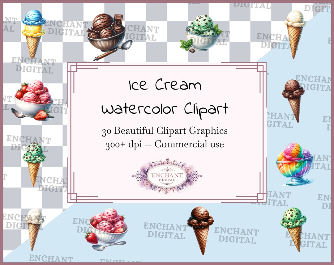 Ice Cream Clipart - Watercolor Ice Cream Clipart Instant Download - PNG ...