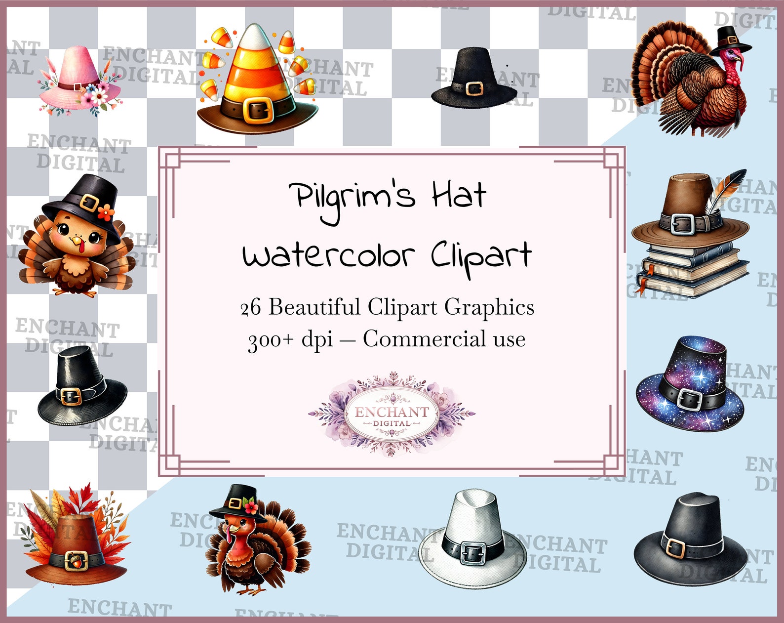 Pilgrim's Hat Clipart - Watercolor Buckle Thanksgiving Colonial Era Hat ...