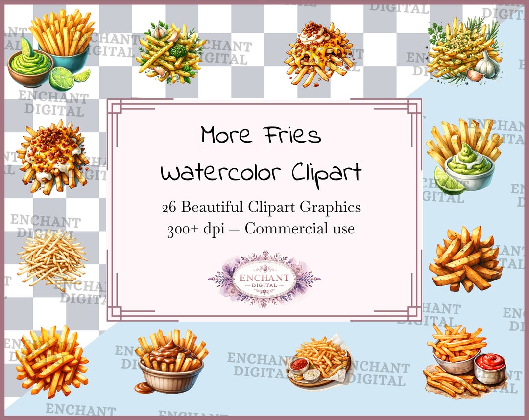 Fries Clipart Vol 2 - Watercolor Clipart French Fries, Chips, Hot ...