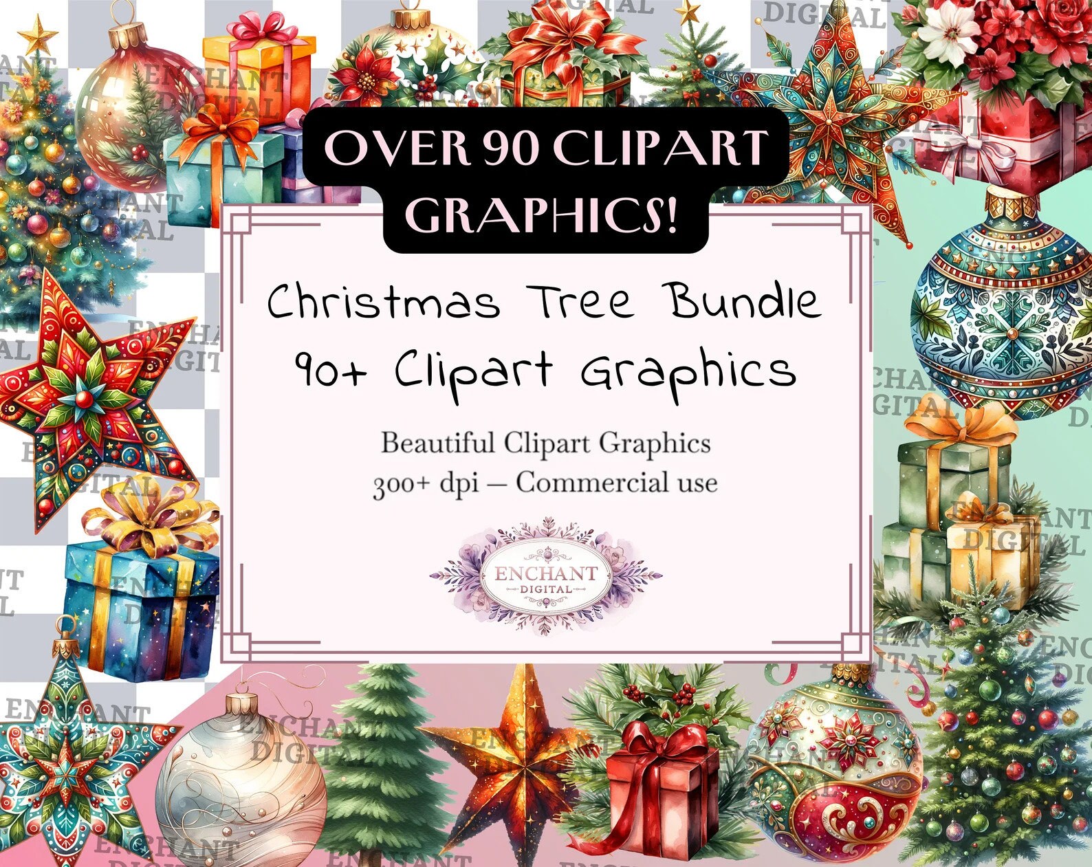 Christmas Clipart Mega-bundle 450 Watercolor Festive Xmas Clipart ...