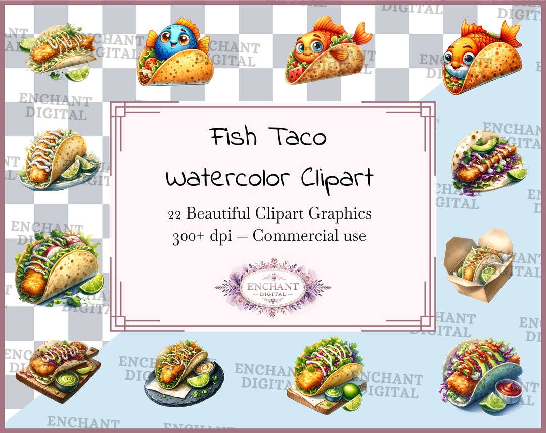 Fish Taco Clipart - Watercolor Fish Tacos Clipart Instant Download ...