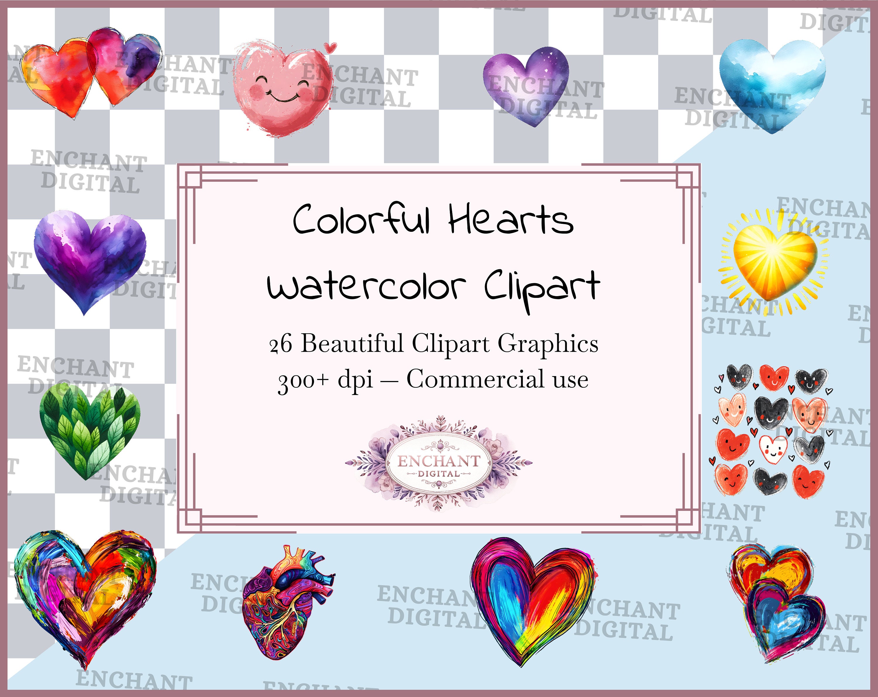 Colorful Hearts Clipart Watercolor Heart Clipart Instant Download PNG ...