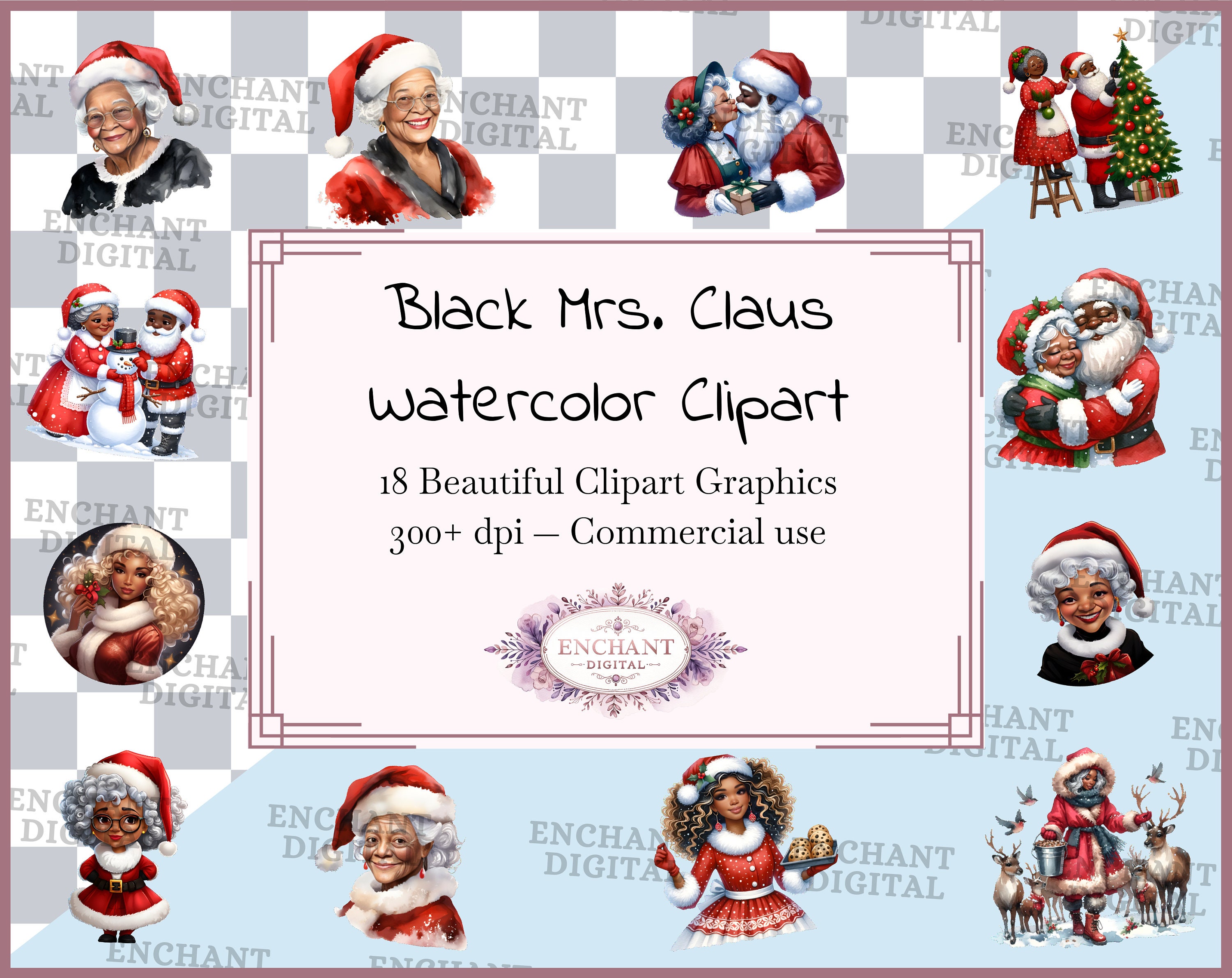 Black Mrs. Claus Clipart - Watercolor African American Mrs. Claus ...