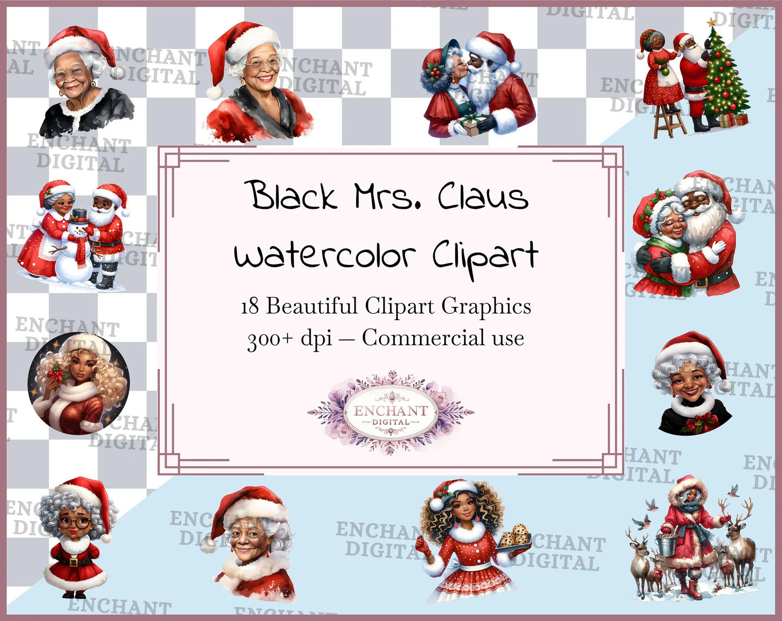 Multicultural Santa Clipart 100 Watercolor Santa and Elves Clipart ...