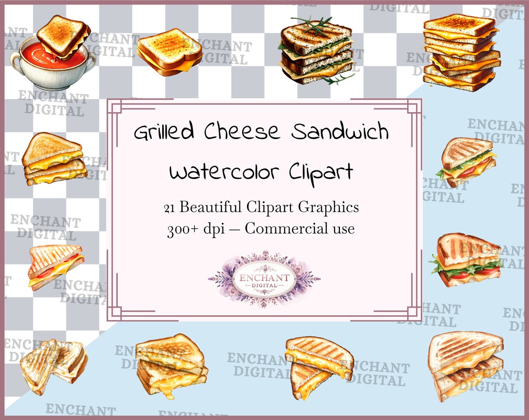 Grilled Cheese Sandwich Clipart - Watercolor Homemade Cheese Sandwich ...