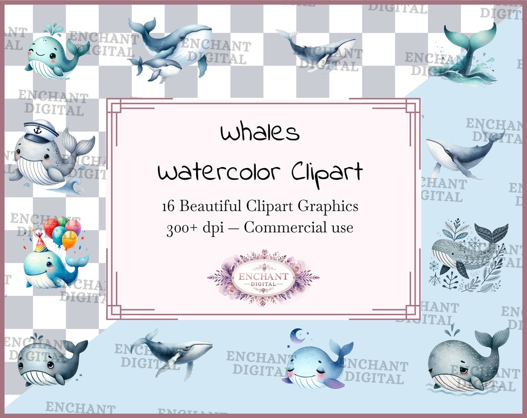Whales Clipart - Watercolor Ocean Marine Life Sea Creatures Clipart ...