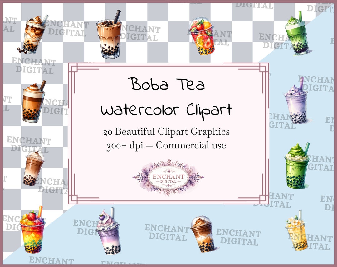 Boba Tea Clipart - Watercolor Boba Tea Clipart Instant Download - PNG ...