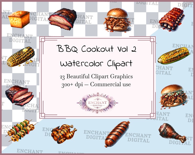 BBQ Cookout Vol 2 Clipart - Watercolor BBQ Grill Summer Food Clipart ...