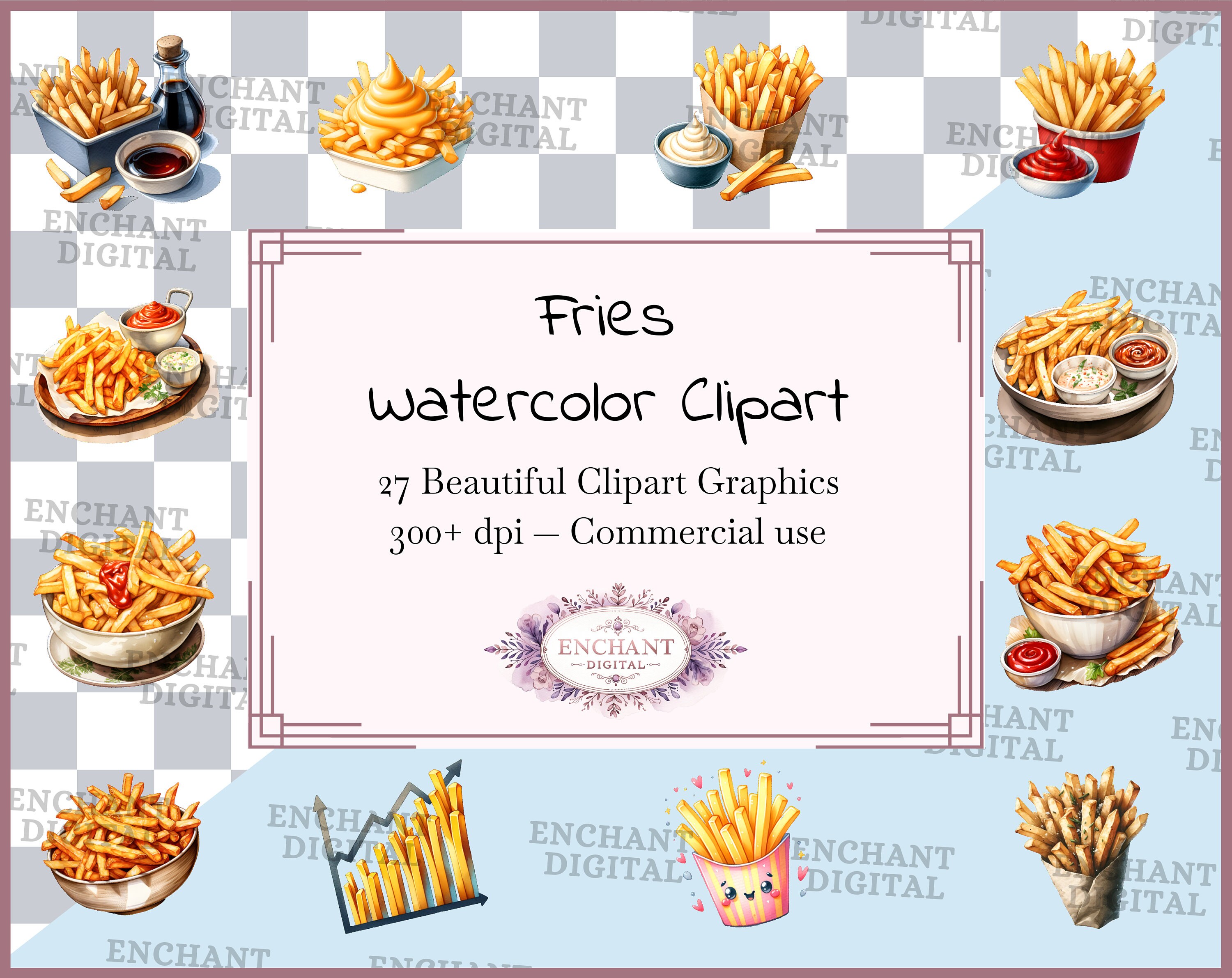 Fast Food Clipart Bundle 125 Watercolor Burgers Fries Pizza Instant ...