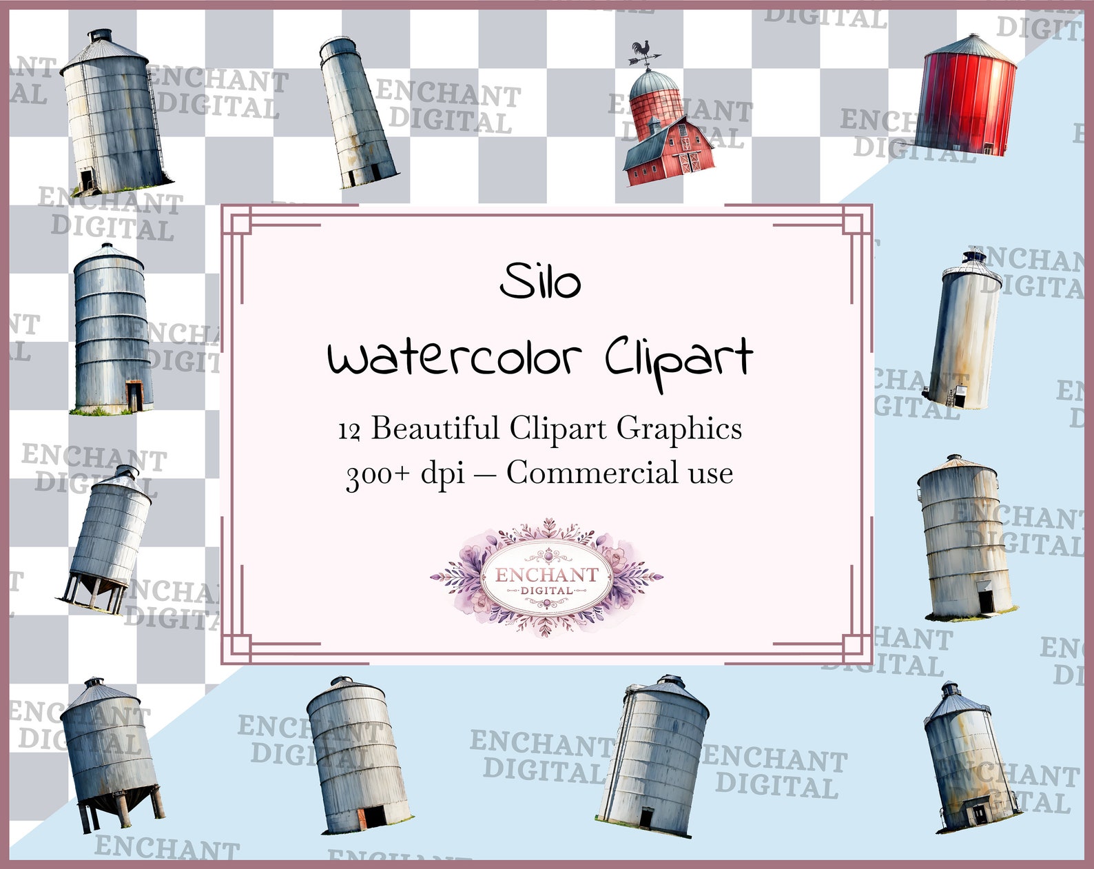 Silo Clipart - Watercolor Farm Grain Silo Agriculture Rural Clipart ...