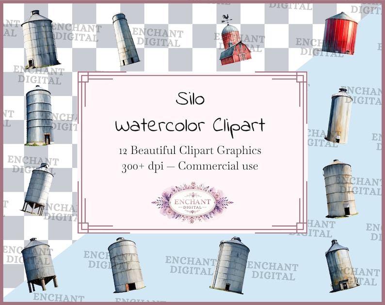 Silo Clipart - Watercolor Farm Grain Silo Agriculture Rural Clipart ...