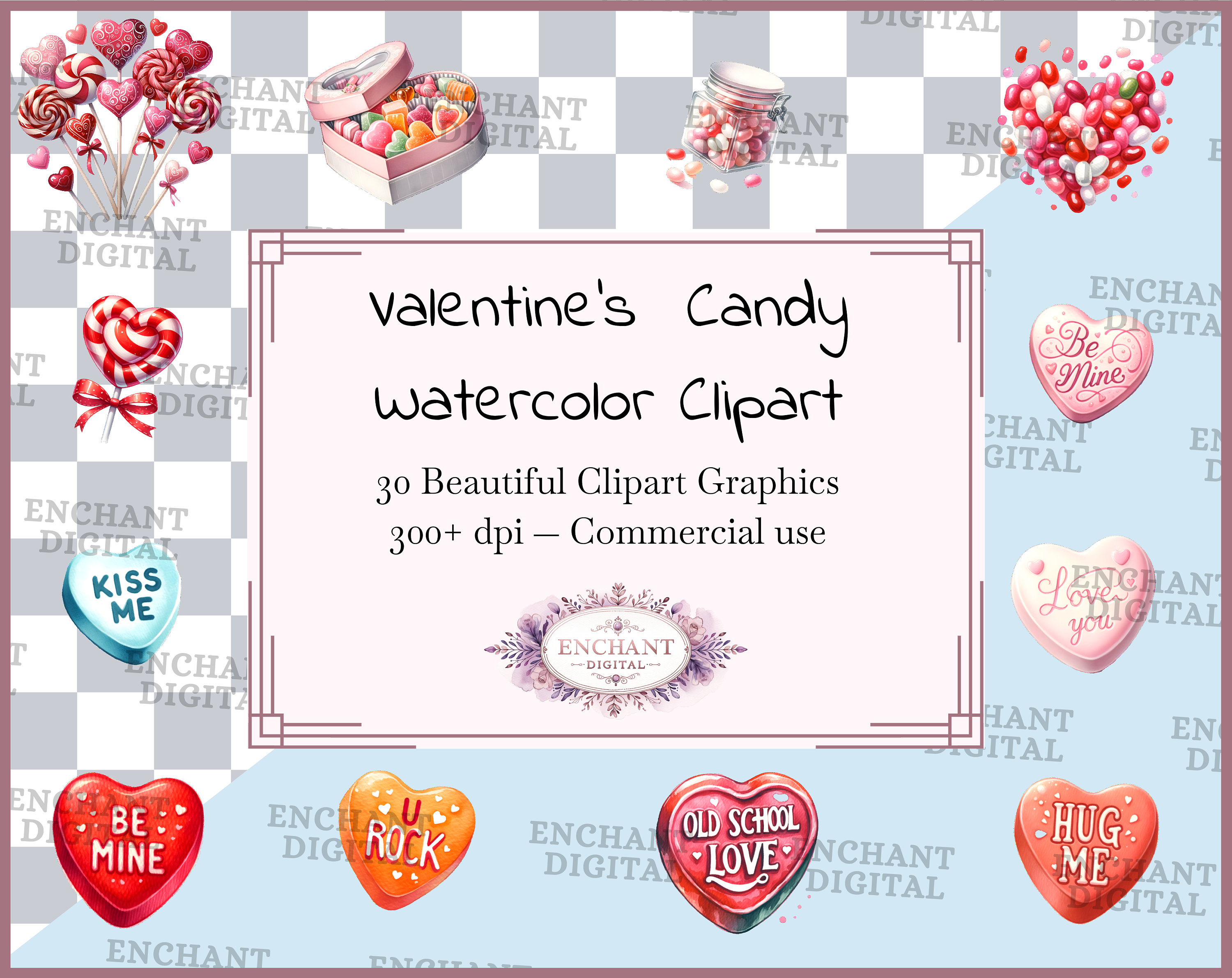 Valentine's Candy Clipart Watercolor Valentine Sweets Clipart Instant ...