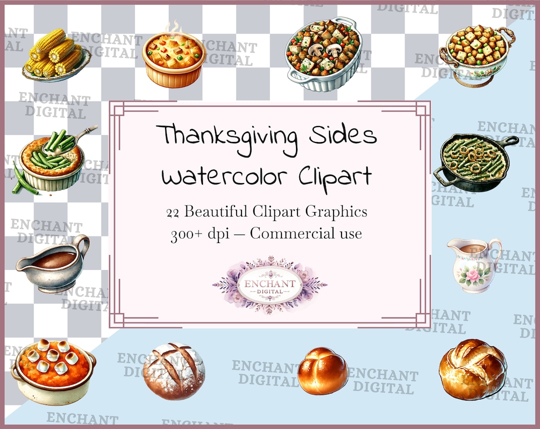 Thanksgiving Sides Clipart - Watercolor Thanksgiving Seasonal Side ...