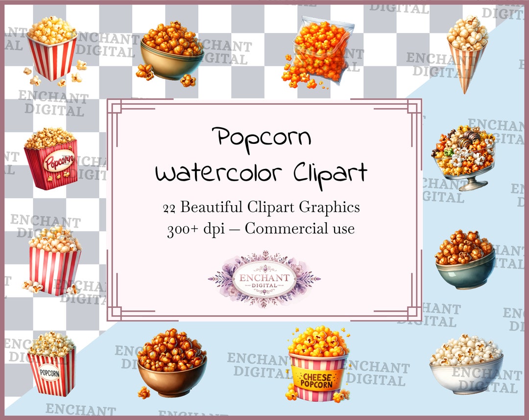 Popcorn Clipart - Watercolor Popcorn Clipart Instant Download - PNG ...