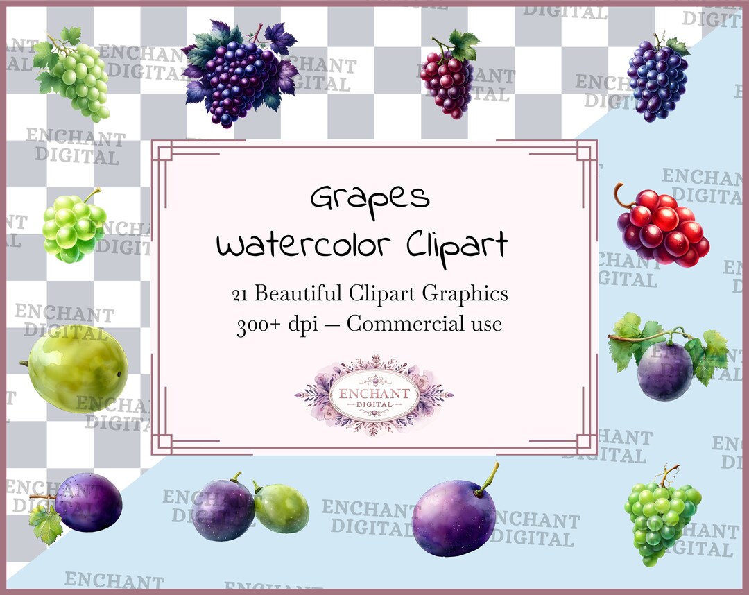 Grapes Clipart - Watercolor Grapes Fruit Wine Grapes Grapevine Vineyard Clipart Instant Download ...