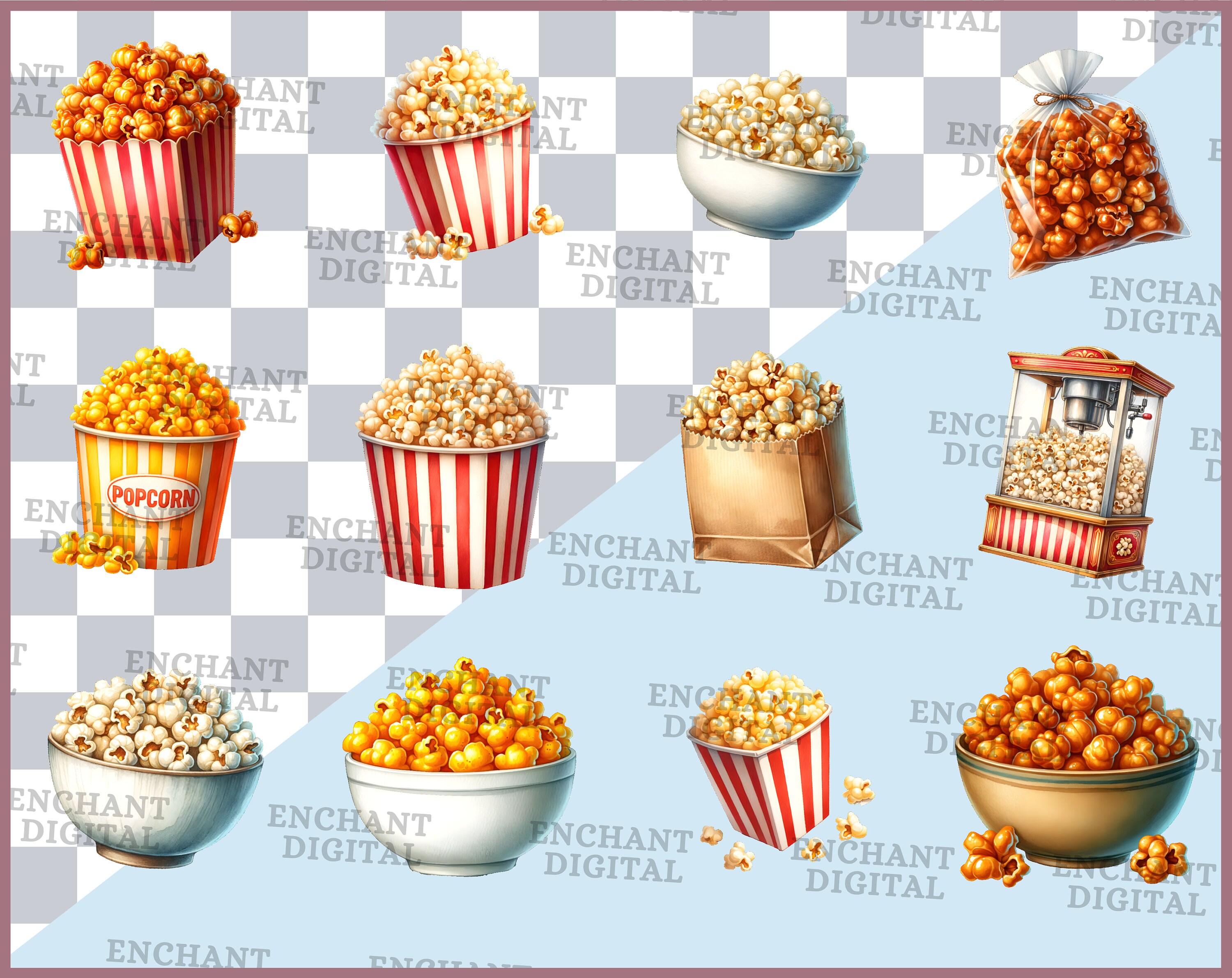 Popcorn Clipart - Watercolor Popcorn Clipart Instant Download - PNG ...