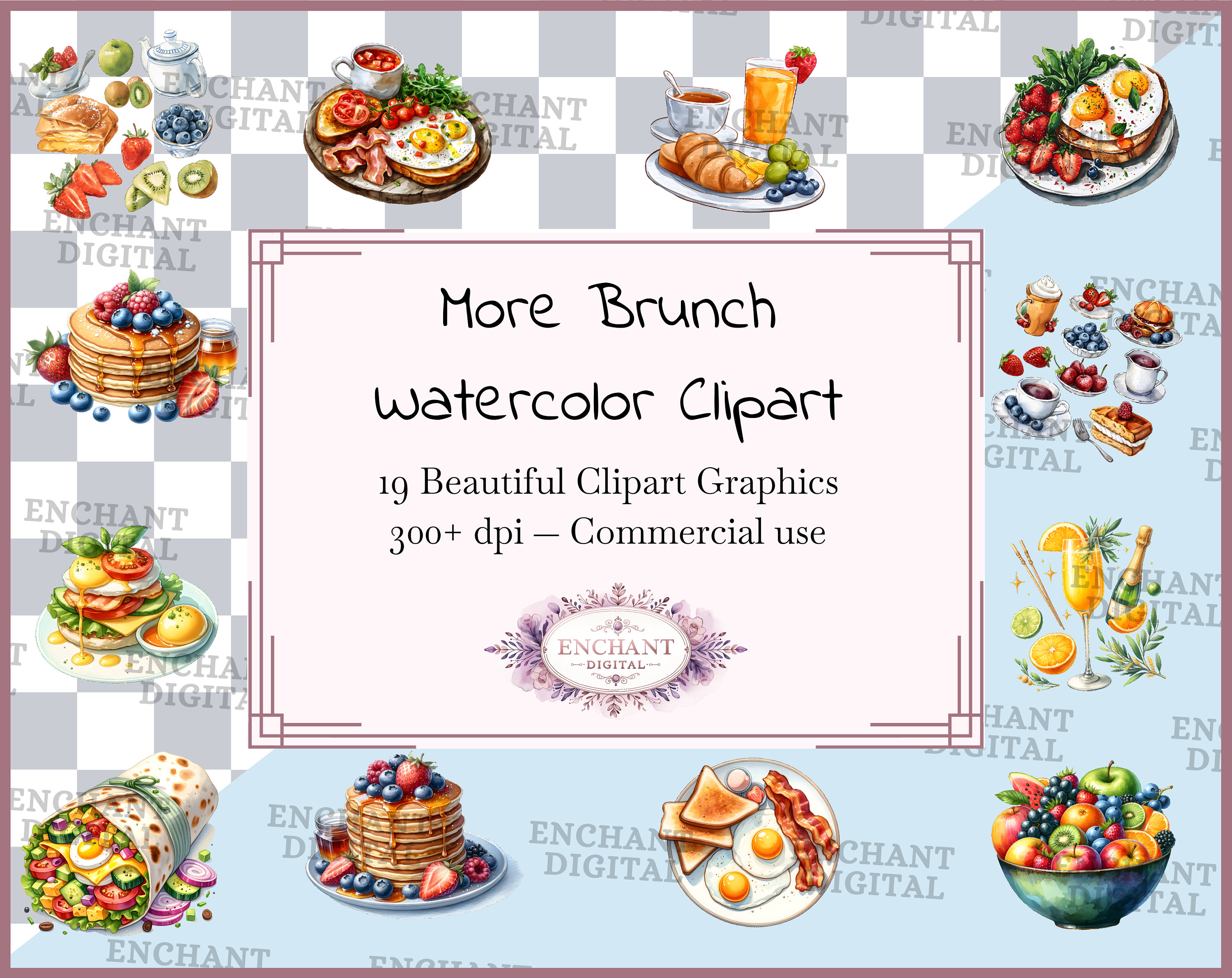 Brunch Food Clipart Bundle 130 Watercolor Pancakes Donuts Mimosas ...