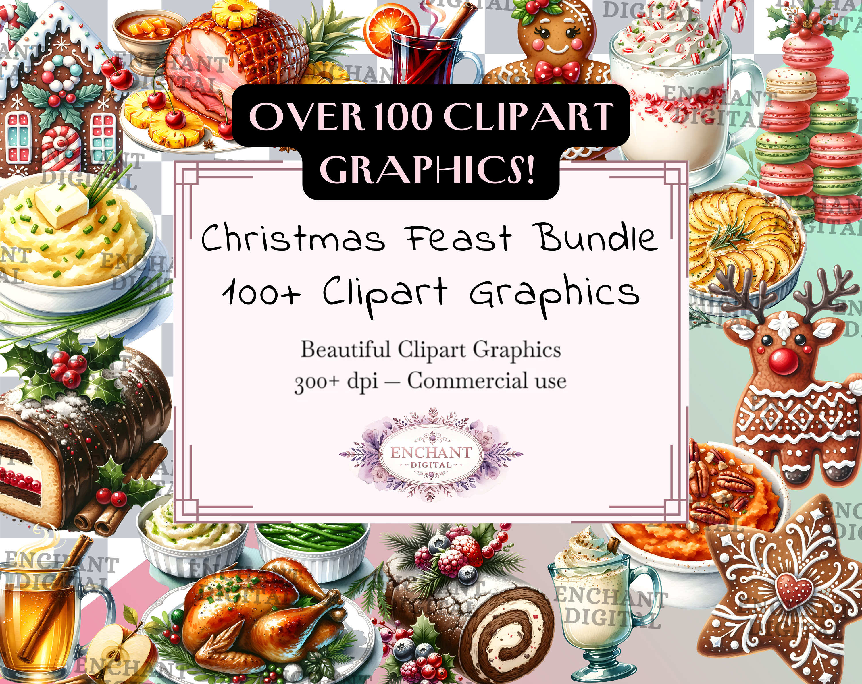 Christmas Feast Clipart 100 Watercolor Holiday Dinner Clipart Graphics ...