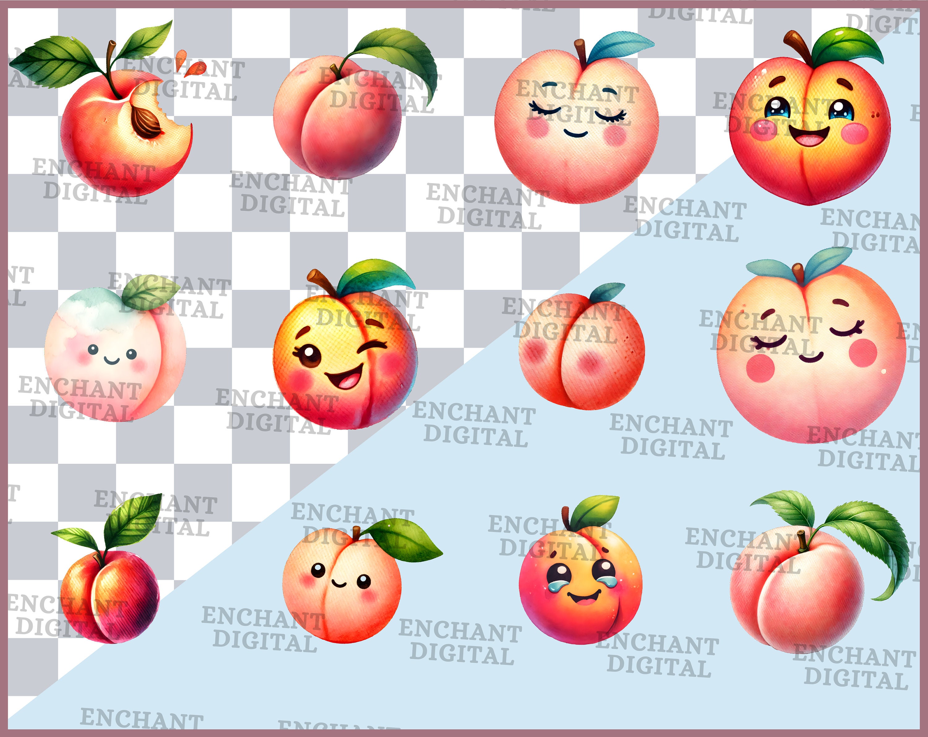 Peach Emoji Clipart - Watercolor Juicy Summer Fruit Fresh Peach Emoji ...