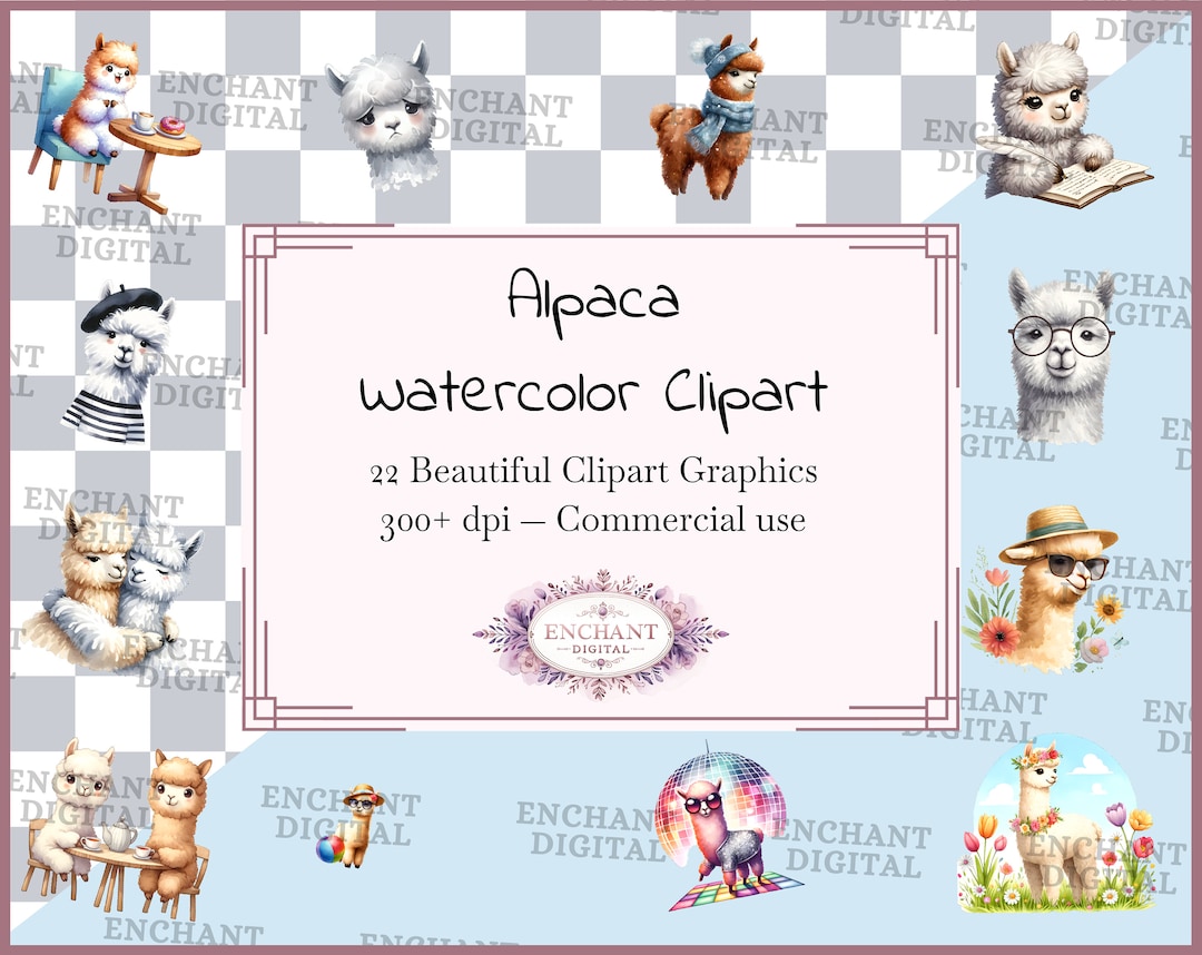 Alpaca Clipart - Watercolor Fuzzy Cute Funny Alpaca Clipart Instant ...