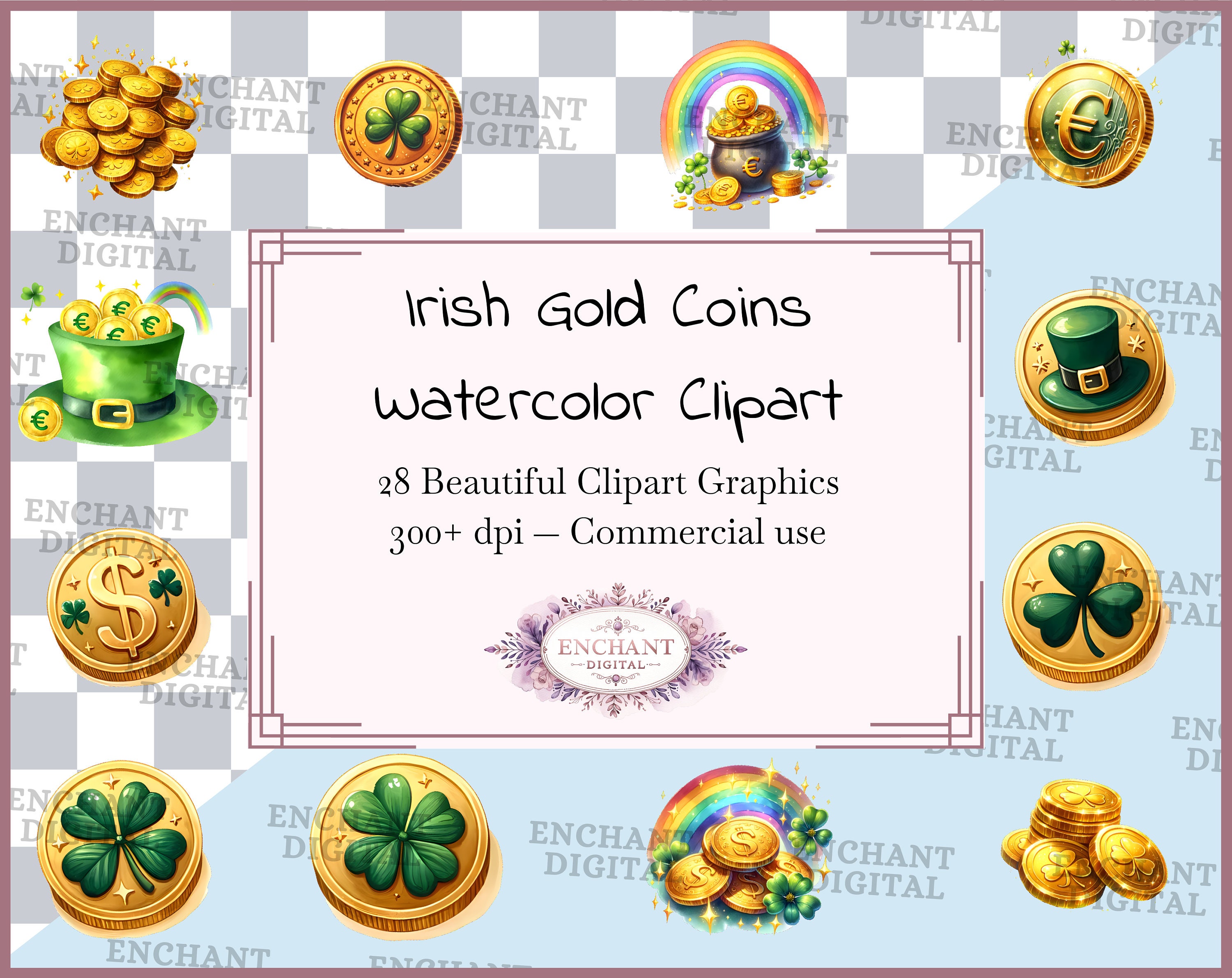 Irish Gold Coins Clipart - Watercolor Lucky Gold Coins St Patricks ...