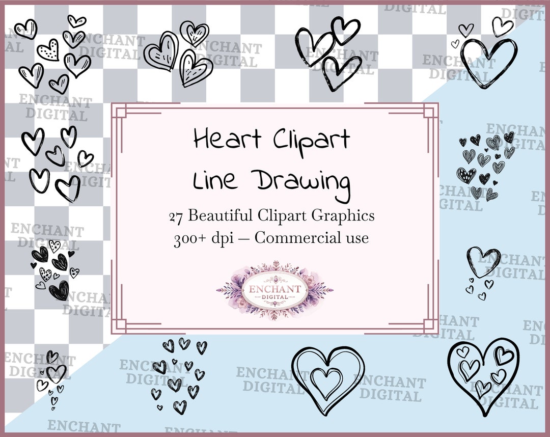 Heart Line Drawing Clipart - Watercolor Heart Sketches Instant Download ...