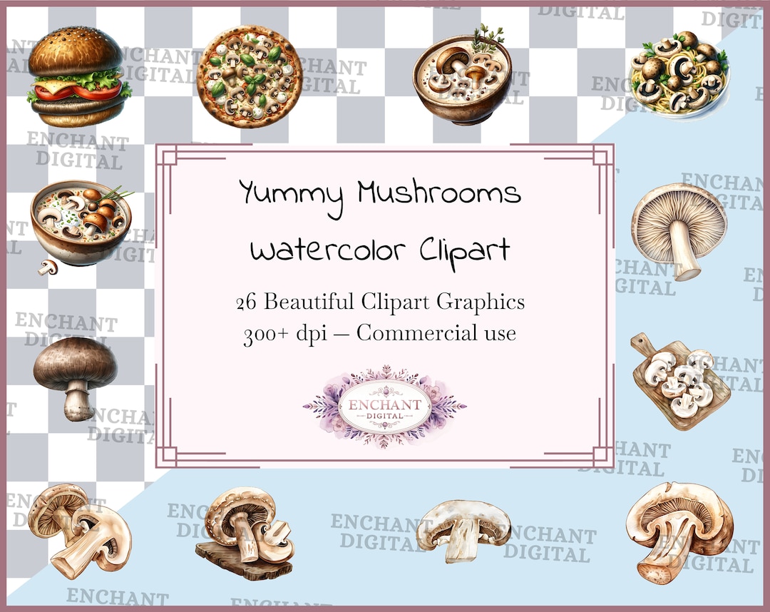 Yummy Mushrooms Vol 1 Clipart - Watercolor Mushroom Culinary Food ...