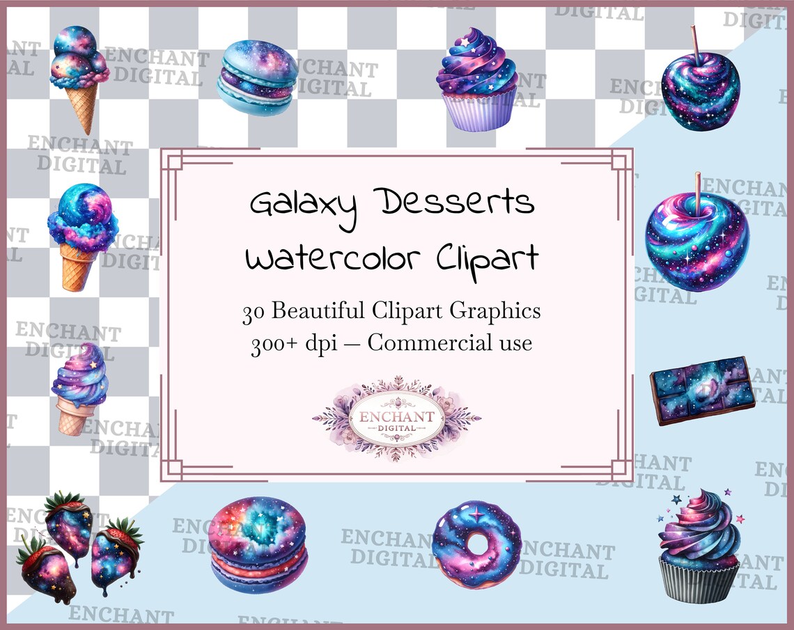 Galaxy Desserts Clipart - Watercolor Space Themed Sweet Treats Cosmic ...
