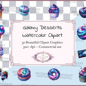 Galaxy Desserts Clipart - Watercolor Space Themed Sweet Treats Cosmic ...