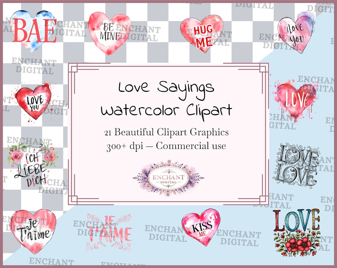 Love Sayings Clipart - Watercolor Love Phrases Clipart Instant Download ...