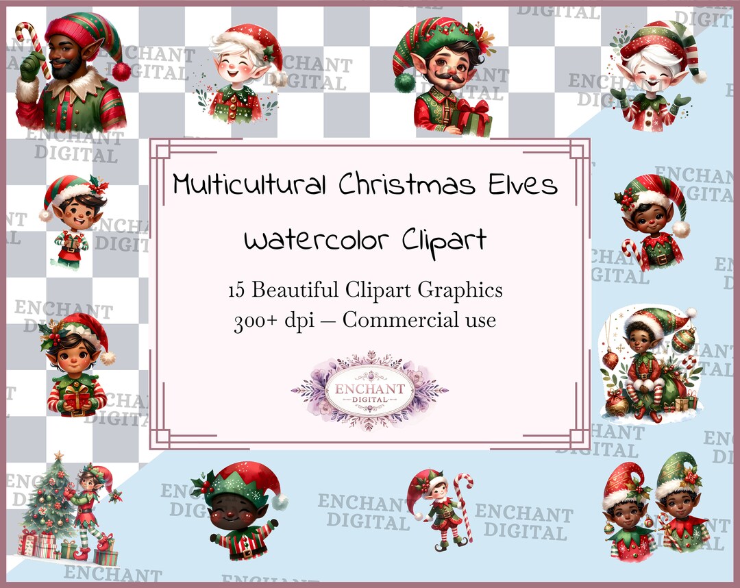 Multicultural Male Christmas Elves Clipart - Ethnically Diverse Xmas ...