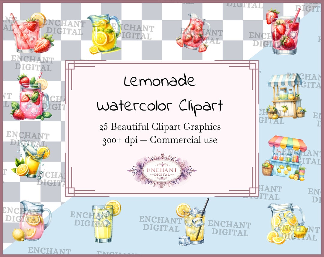 Lemonade Clipart - Watercolor Lemonade Drink Clipart Instant Download ...