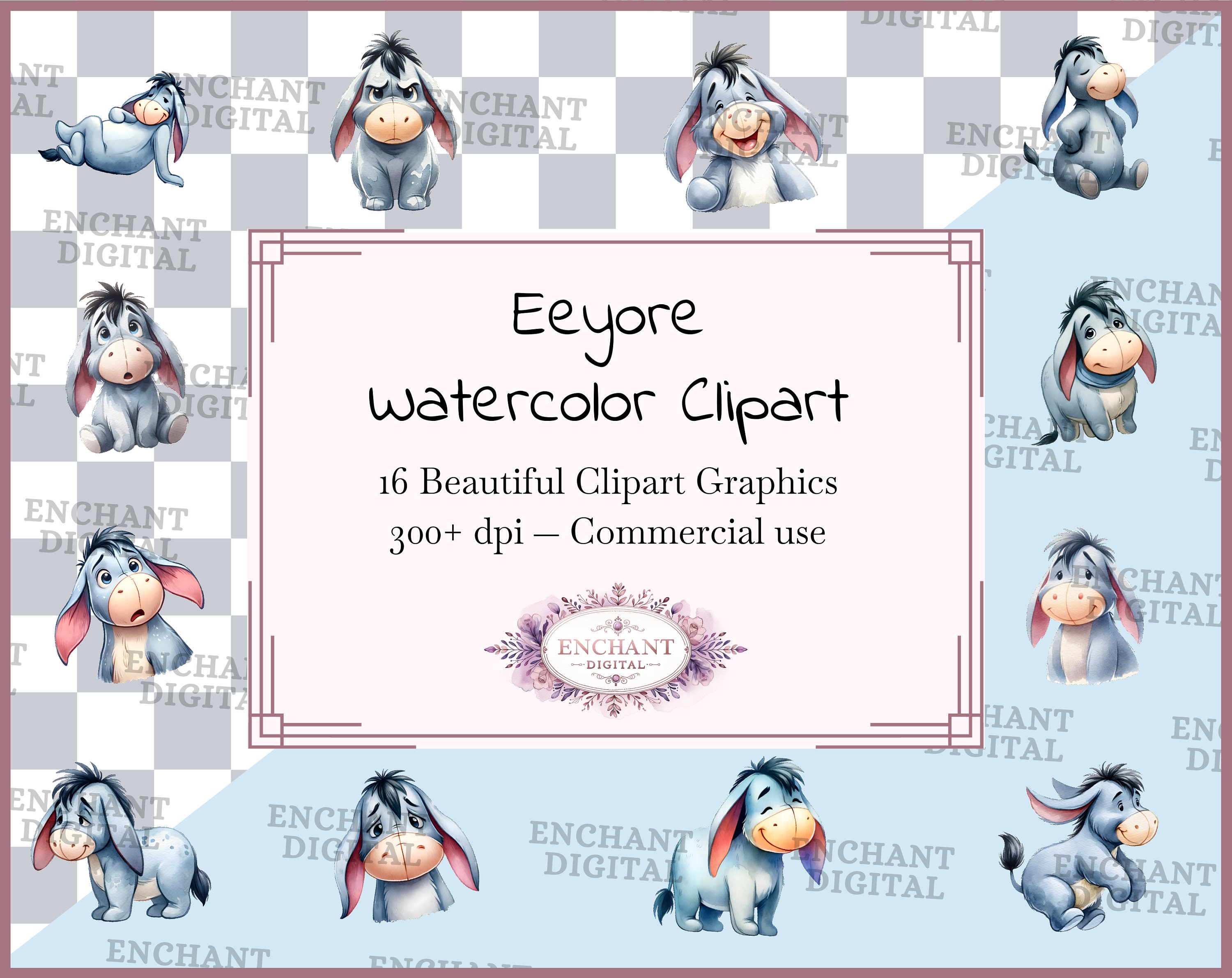 Eeyore Watercolor Clipart - Cute Eeyore Winnie the Pooh Clipart Gloomy ...