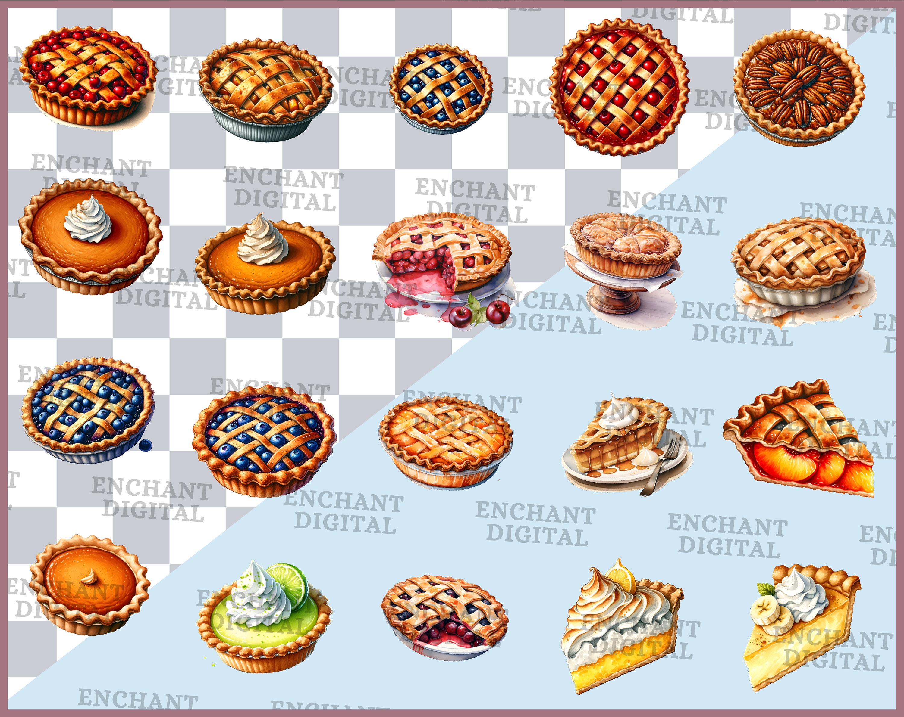 Pie Clipart Vol 2 - Watercolor Clipart Pies and Pie Slices Clipart ...