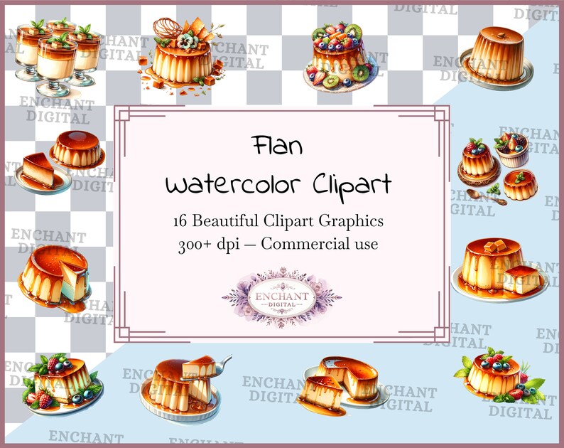 Flan Clipart - Watercolor Spanish Flan Dessert Clipart Images Instant ...