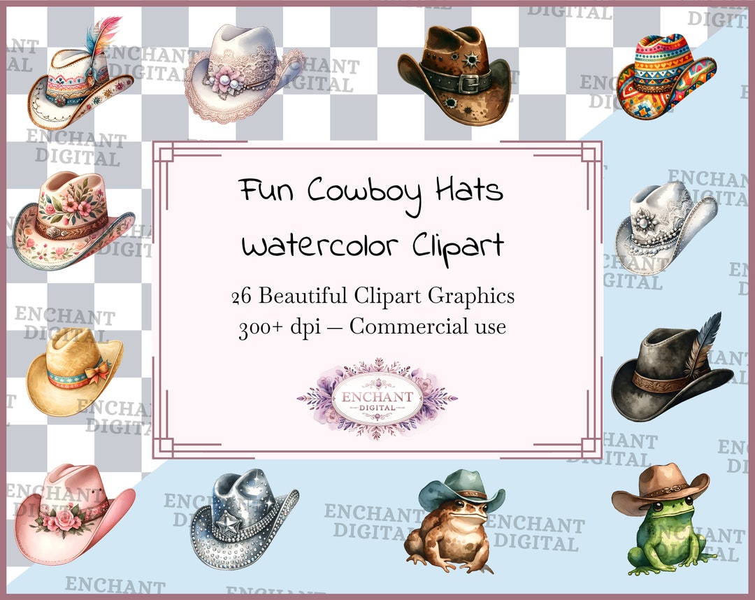 Fun Cowboy Hats Clipart Watercolor Festive Colorful Party Hat Clipart ...